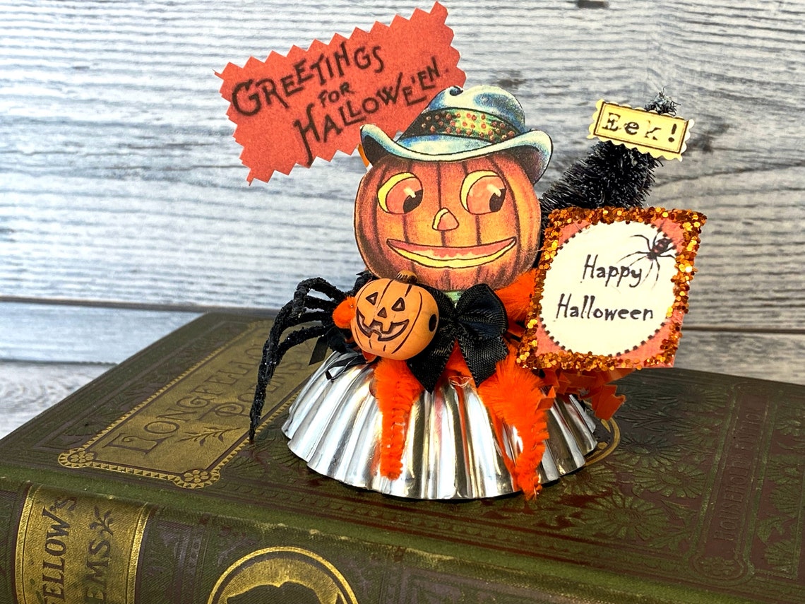 Retro Halloween Decorations Trio Vintage Witch Jack O Lantern - Etsy