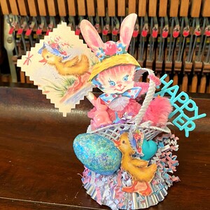 Retro Easter Decor Vintage Easter Bunny Decoration Chenille Chick ...