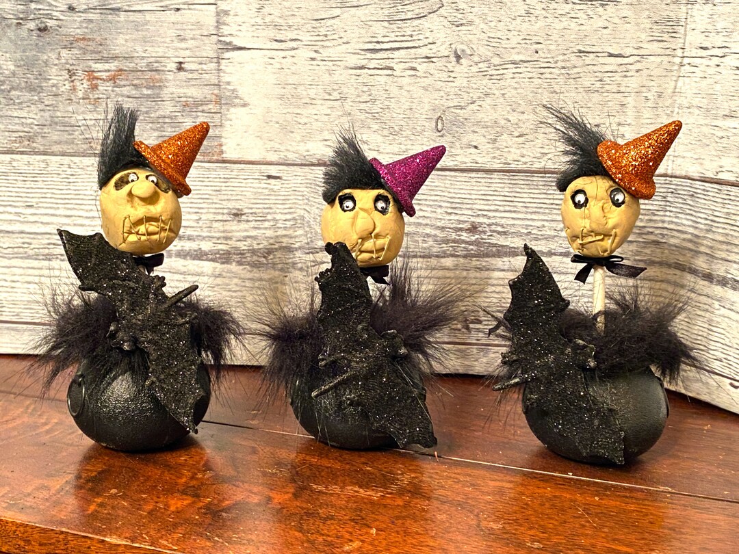 3 Spooky Witches Decor Gothic Halloween Decoration Handmade Halloween ...