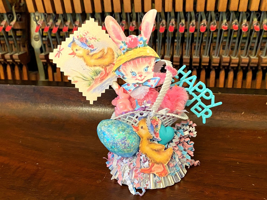Retro Easter Decor Vintage Easter Bunny Decoration Chenille Chick ...