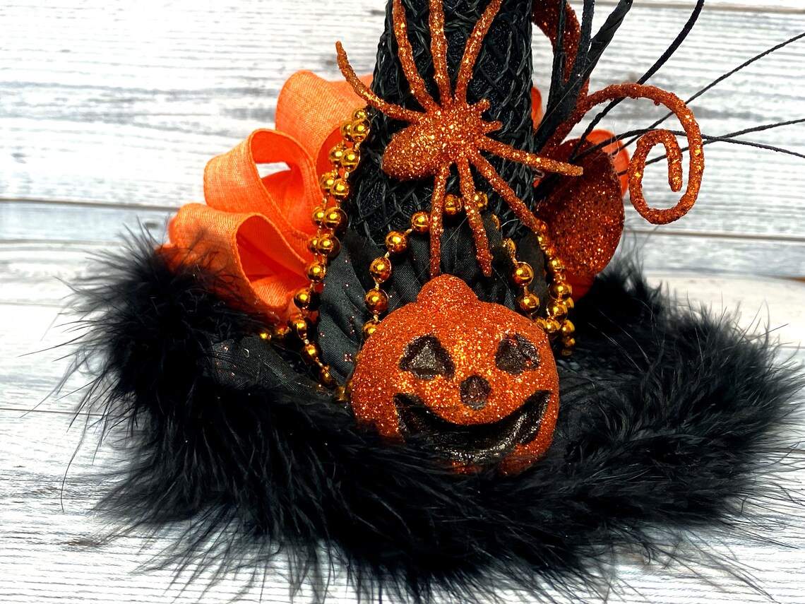 Jack O Lantern Witch Hat Tree Topper Halloween Tree Topper - Etsy