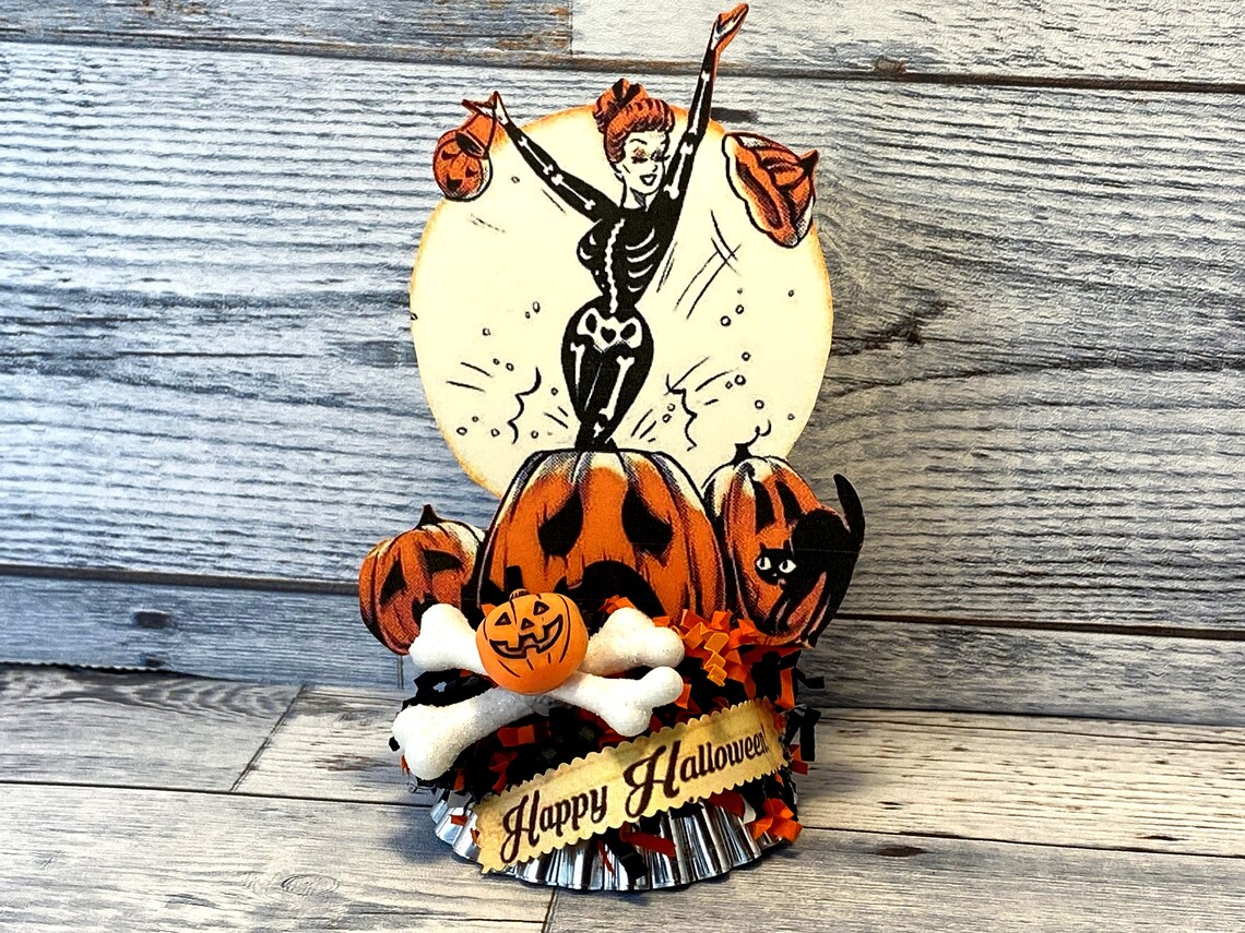 Retro Halloween Decor Pin up Skeleton Decor Vintage Halloween Jack O ...