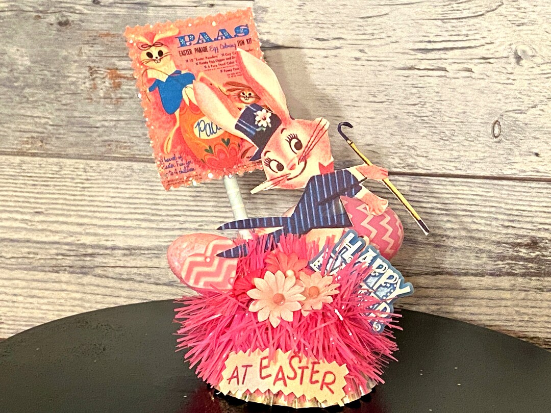 Retro Easter Decor Vintage Easter Bunny Kitschy Easter Assemblage MCM ...