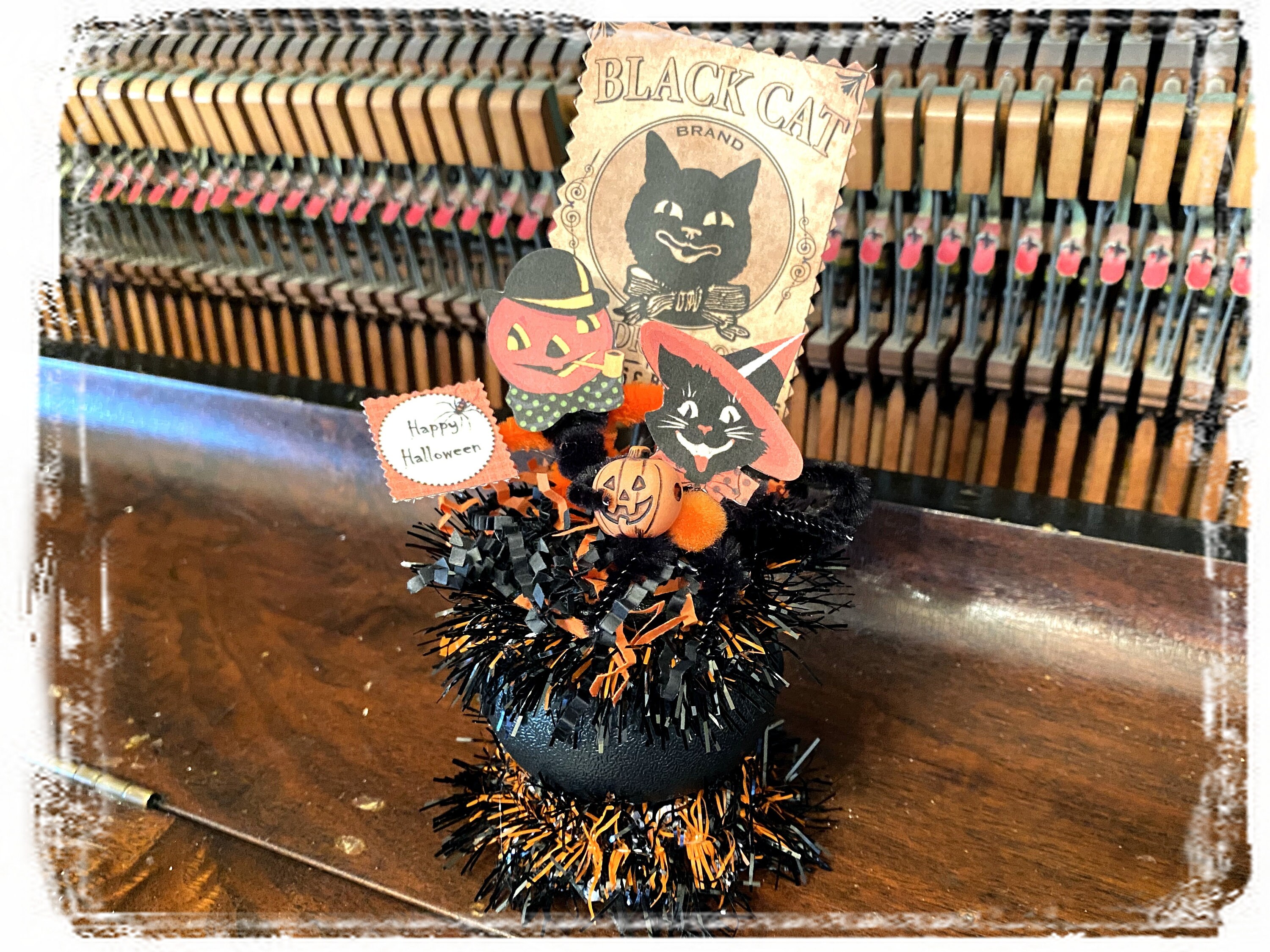 Vintage Halloween Decor Black Cat Jack O Lantern Handmade | Etsy