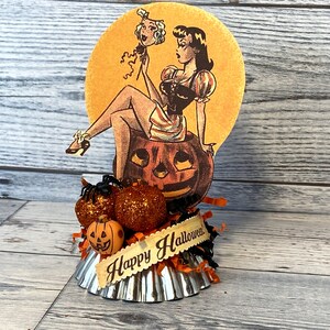 Vintage Halloween Pin up Girl Jack O Lantern Halloween Decor Retro ...