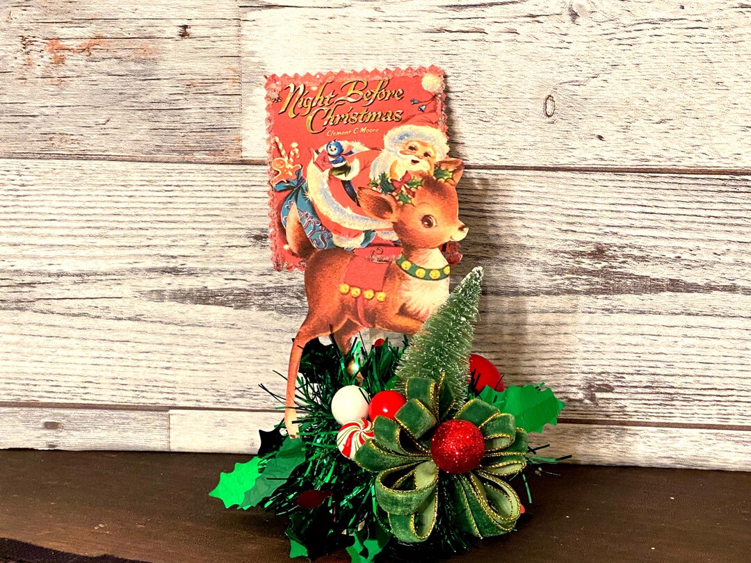 Retro Reindeer Christmas Decor: Vintage Santa, Bottle Brush Tree - Etsy