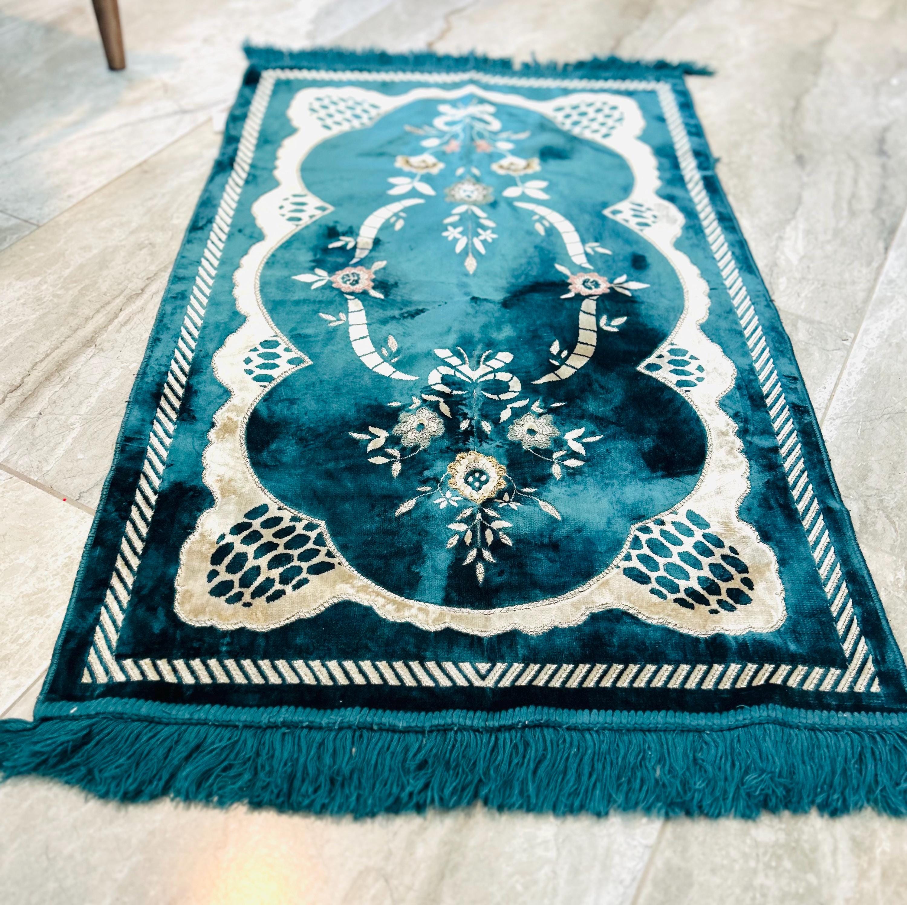 Vintage Handcrafted Fringe Teal Ornate Chic Rug Textile Art Multiuse ...