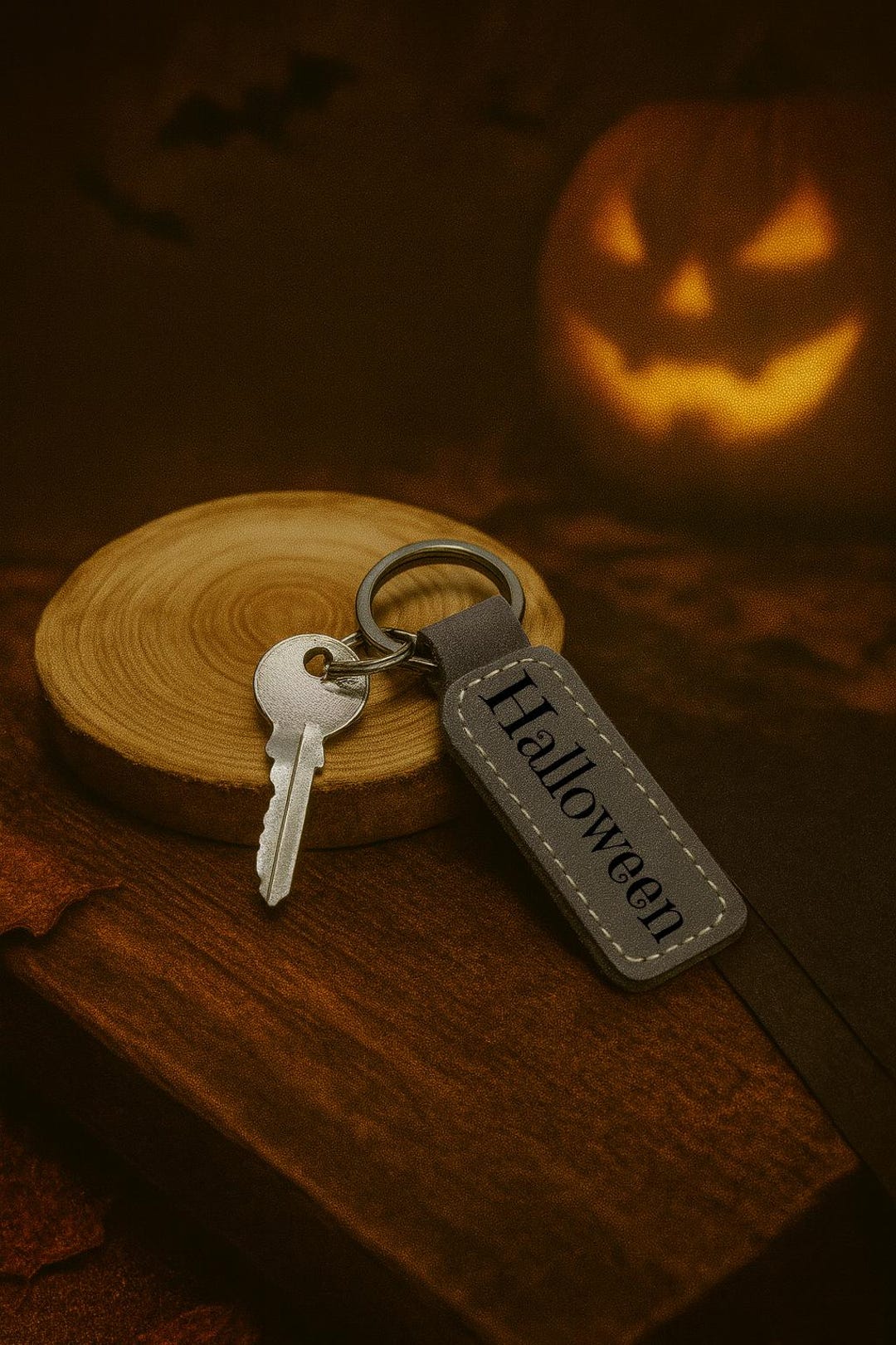 Halloween Leather Keychain: Spooky Pumpkin Key Fob, Handmade - Etsy
