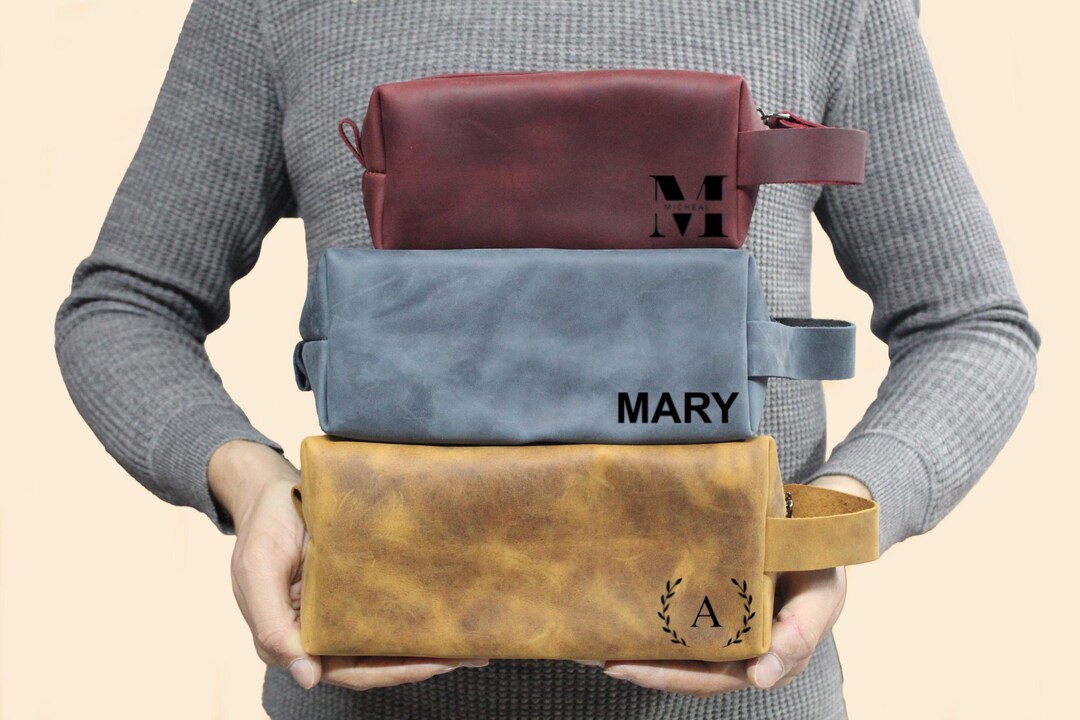 Personalized Leather Dopp Kit - Custom Gift Bag for Men, Personalized ...