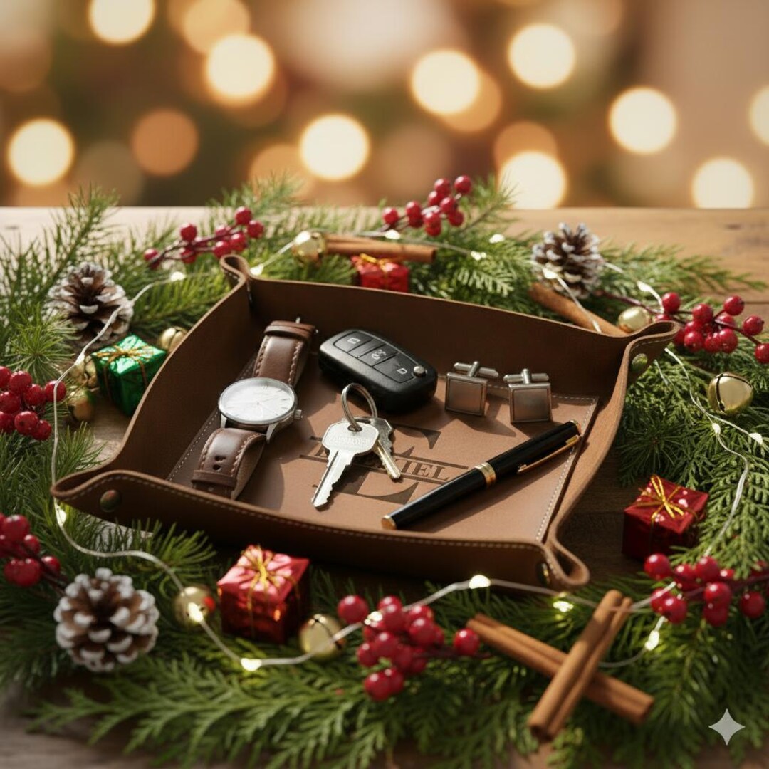 Personalized Christmas Valet Tray, Leather Valet Tray Catchall, Custom ...