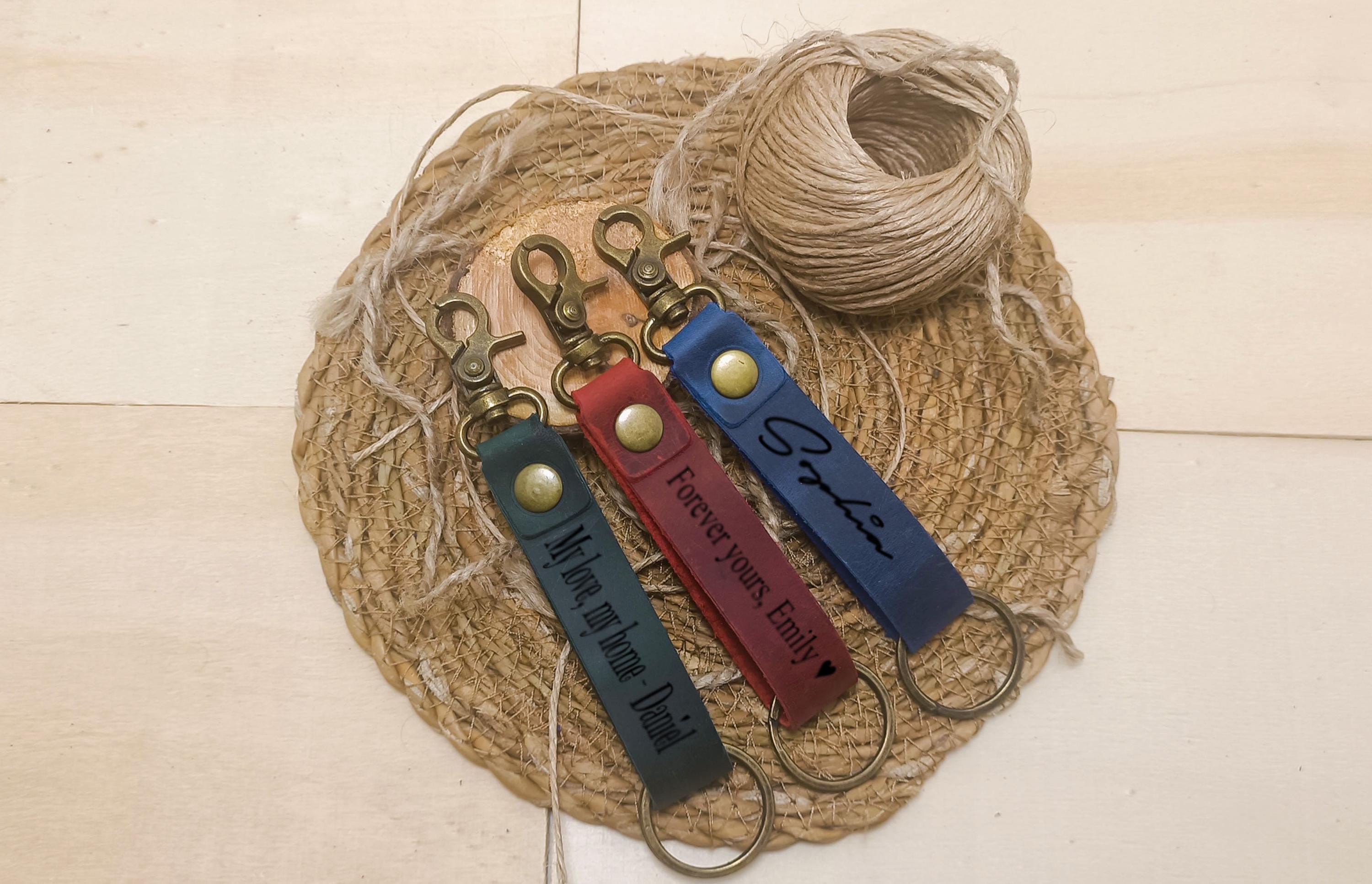 Personalized Leather Keychain With Custom Engraving, Handmade Leather ...