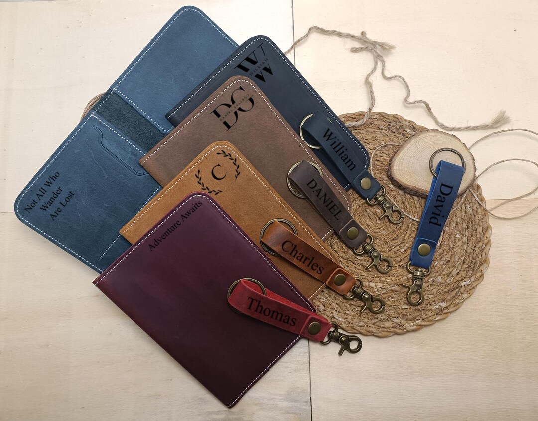Personalized Leather Travel Set: Passport Holder & Keychain, Birthday ...