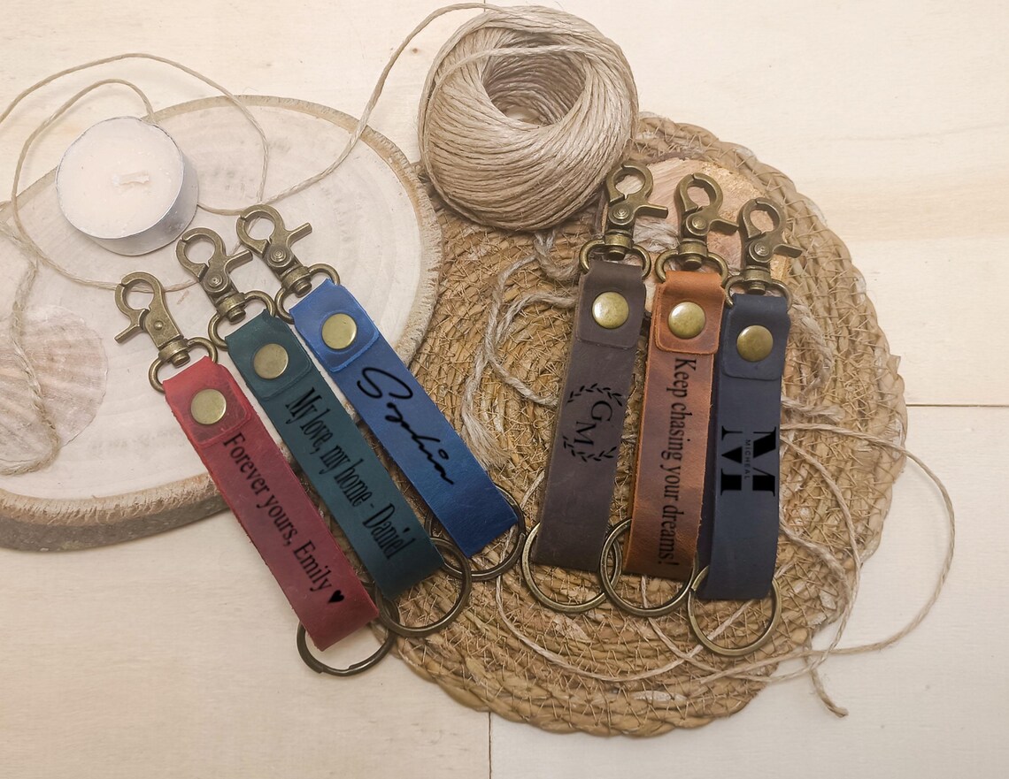 Personalized Leather Keychain With Custom Engraving, Handmade Leather ...