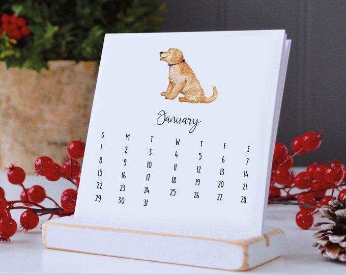 2023 Desk Calendar, Dogs Watercolor Design Tina Labadini, Dog, Monthly ...