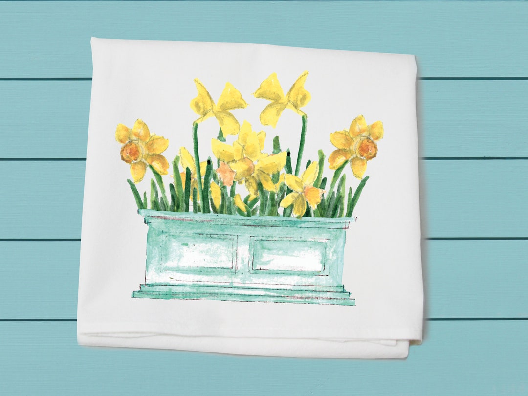 Yellow Daffodils in Flower Box, Flour Sack Towel, Tina Labadini Design ...