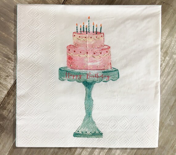 Birthday cake napkin party napkins paper napkins Happy | Etsy