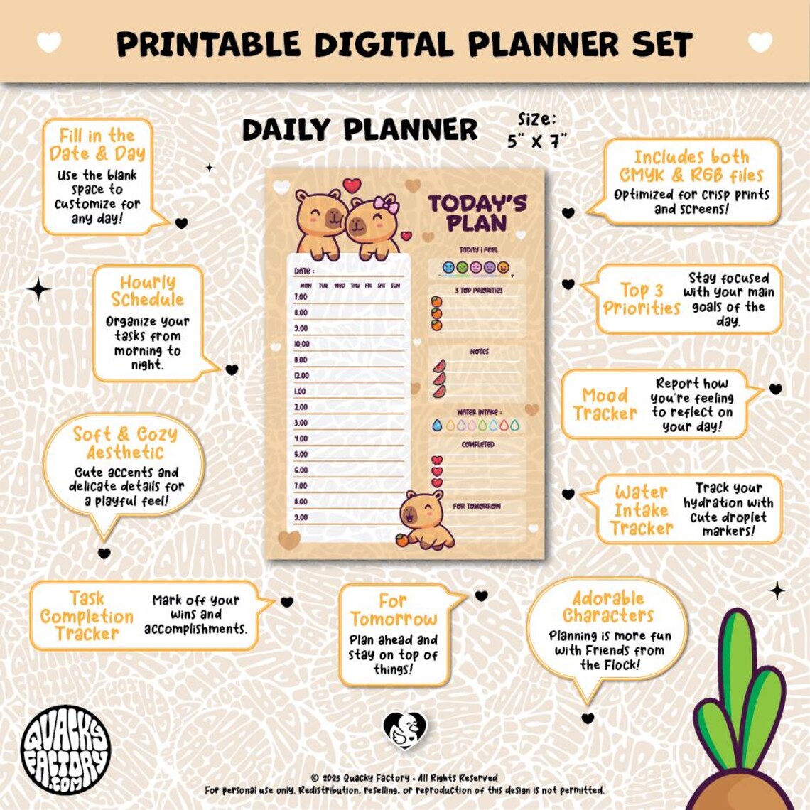 Printable Digital Planner Set - Capybaras - Etsy