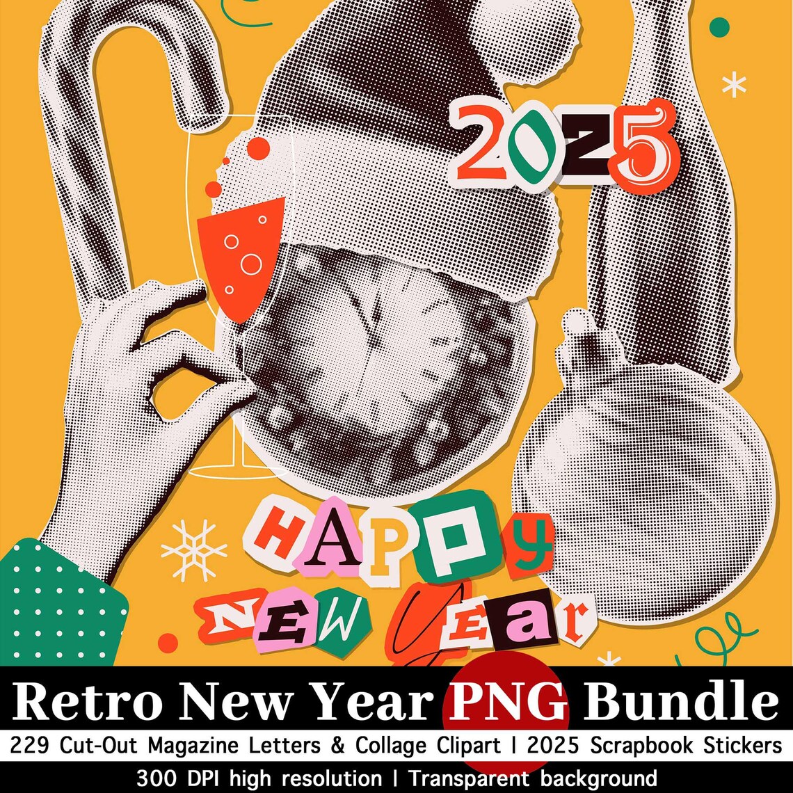 Retro New Year PNG Bundle | 229 Cut-out Magazine Letters & Collage ...