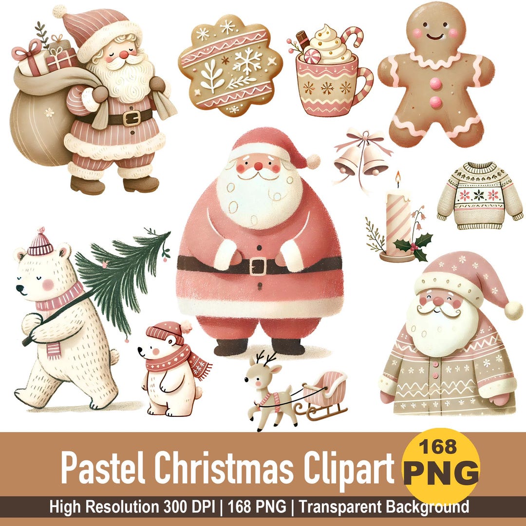 Pastel Pink Christmas Clipart Bundle | Kids-friendly & Gingerbread PNG ...