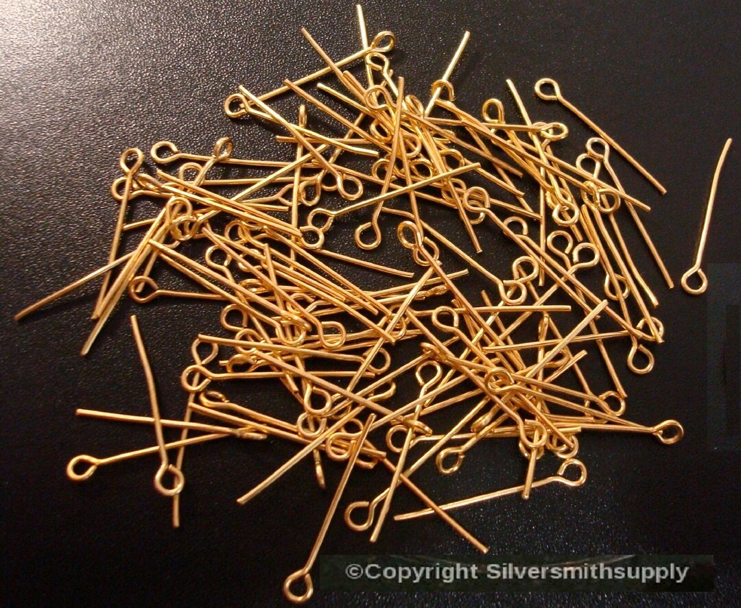 1 in Gold Plated Eye Pins 100pcs Bead Findings 2.2cm 23mm 20ga 0.7mm ...