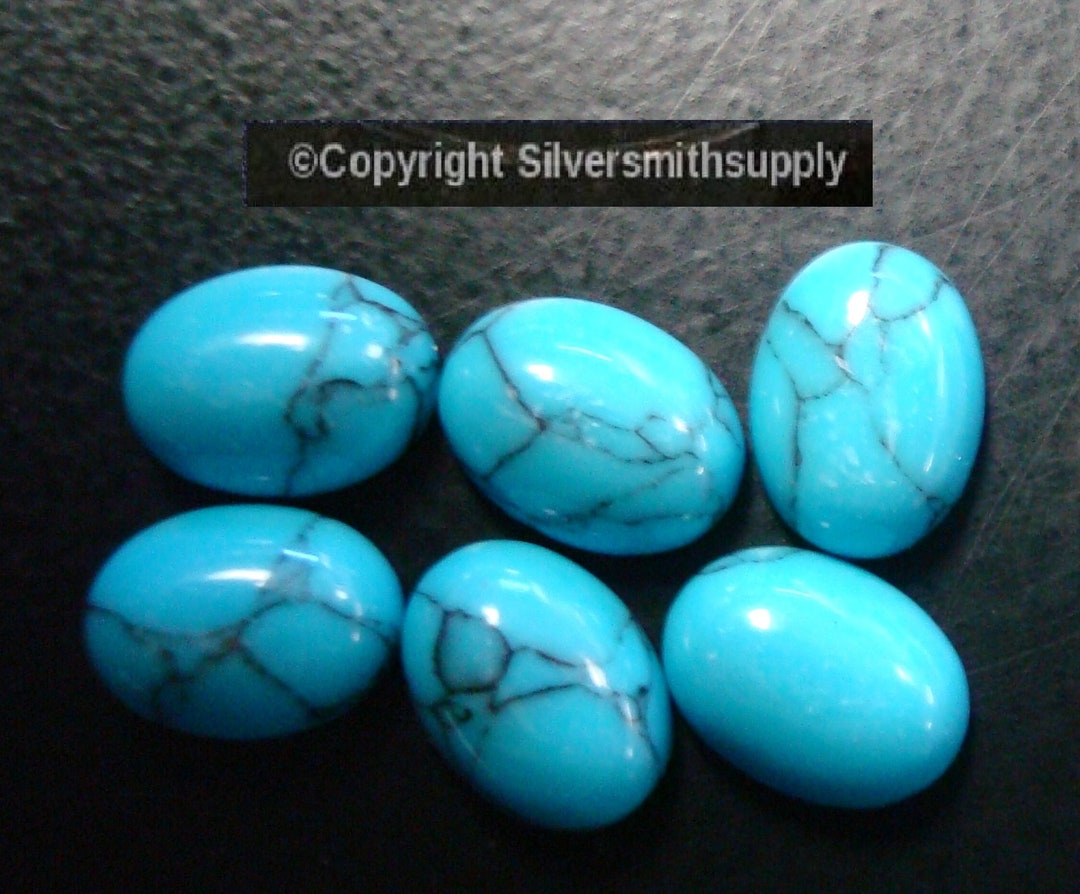 6 Turquoise Cabochons 6x8mm Oval Chalk Turquoise Treated Domed Flat ...