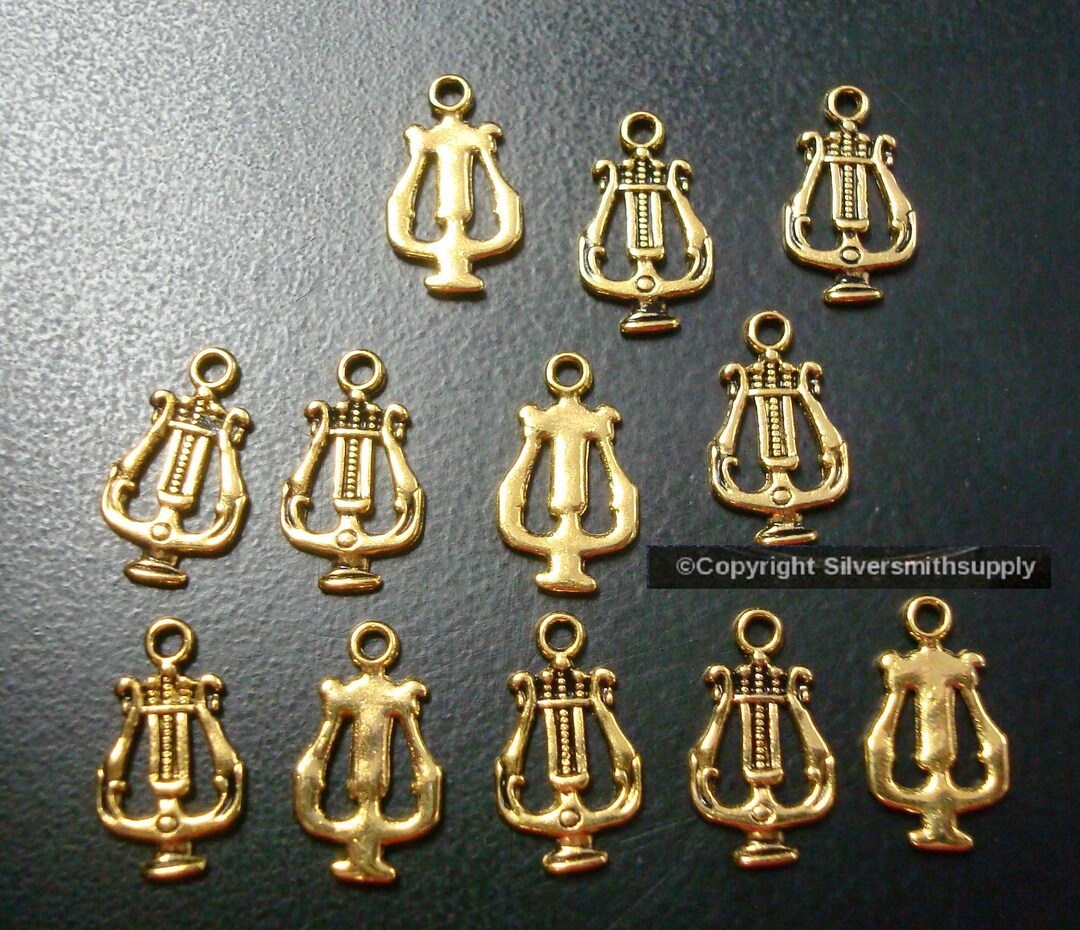 LYRE Musical Instrument Charms 12 Ant Gold Pl Earring Pendant Charms ...