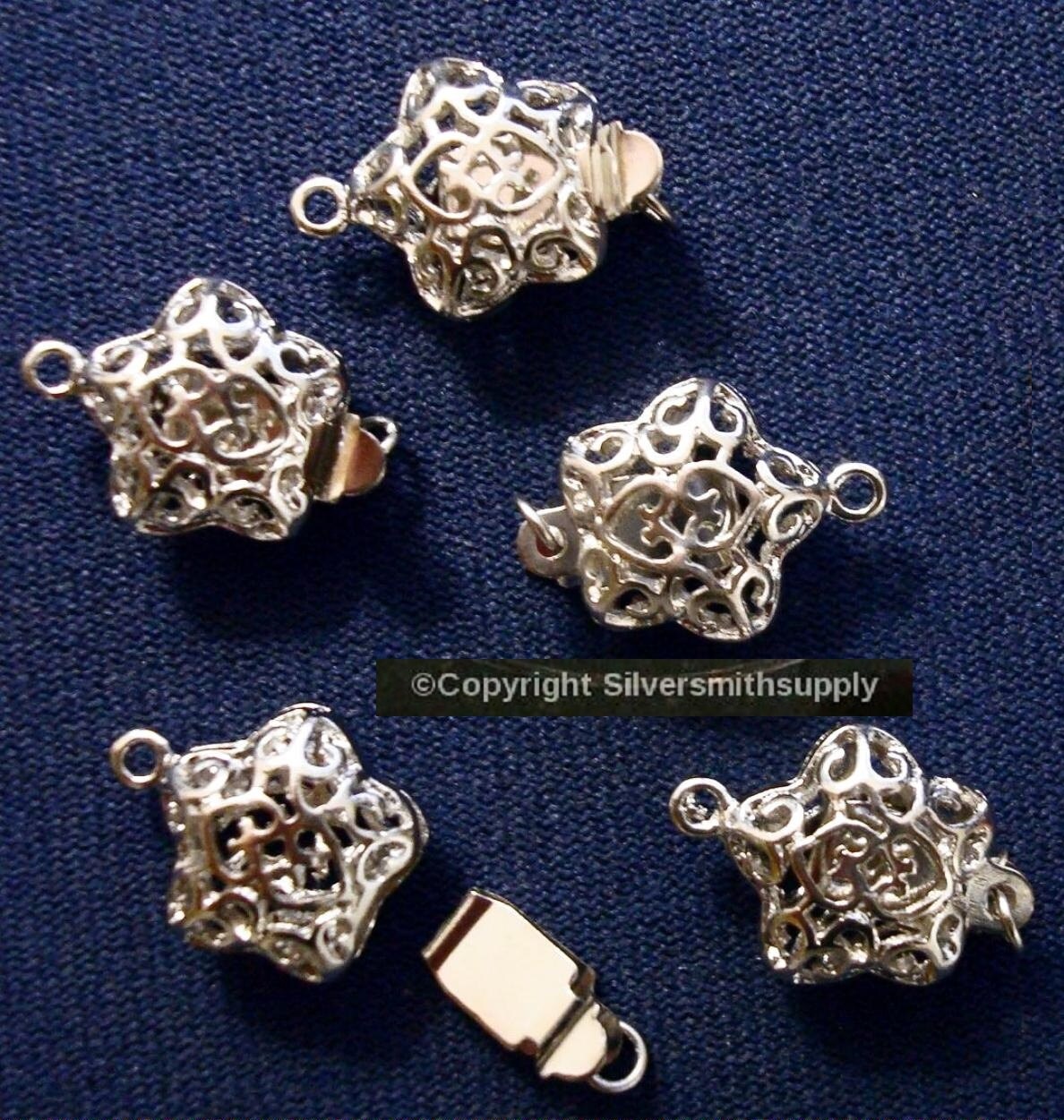 5 STAR Victorian Style Filigree Jewelry Clasps 18mm White Gold Plated ...