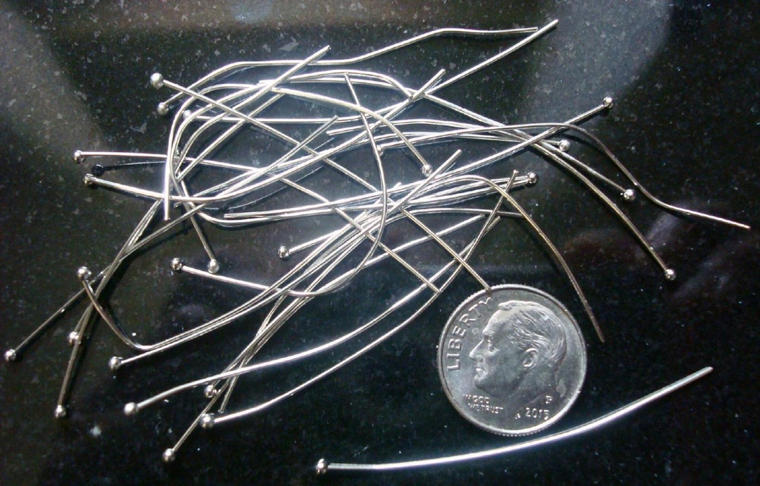 24 Ball Head Pins White Gold Plated Jewelry Dangle Head Pins 2 in Long ...