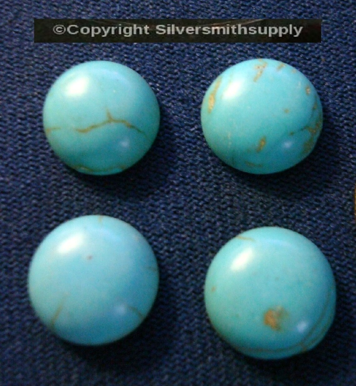 4 Turquoise Cabochons 10mm Round Chalk Turquoise Treated Domed Flat ...