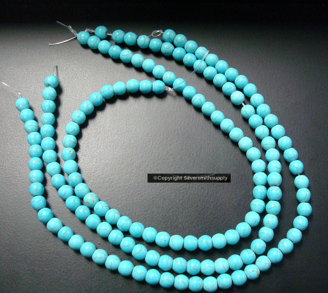 3 Treated Blue Green Matrix Chalk Turquoise 8mm Round 16" Bead Strands ...