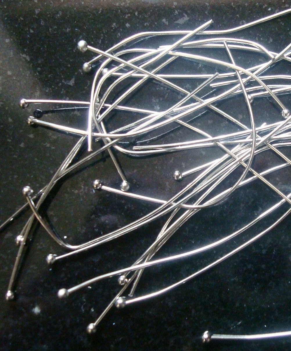 24 Ball Head Pins White Gold Plated Jewelry Dangle Head Pins 2 in Long ...