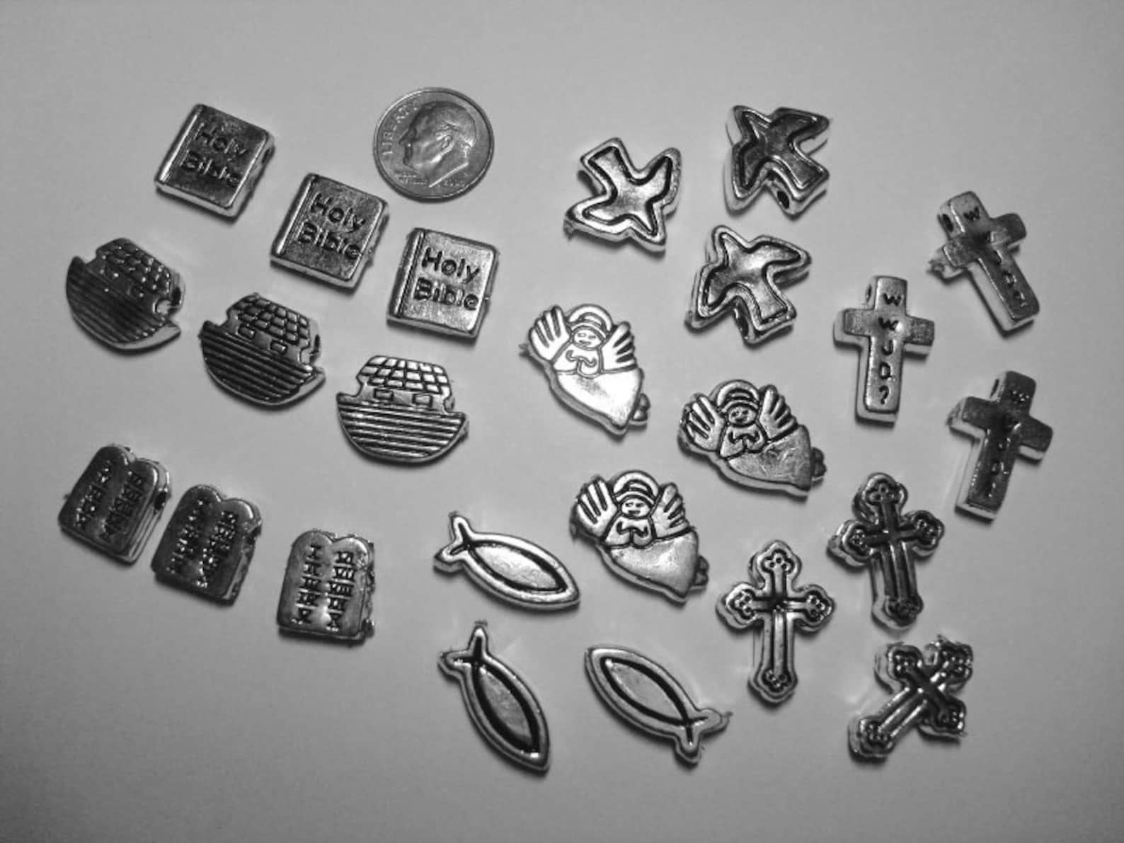 24 Silver Tone Inspirational Religious Themed Large Holed - Etsy