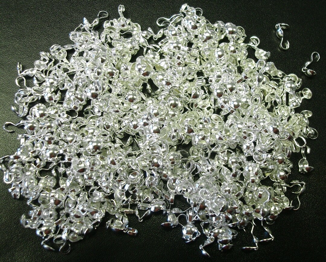 4mm Silver Plated Open Clam Shell Metal Bead Tips 500+pcs Clasp ...