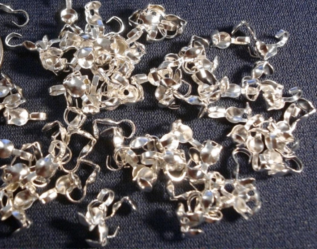 4mm Silver Plated Open Clam Shell Metal Bead Tips 100+pcs Clasp ...