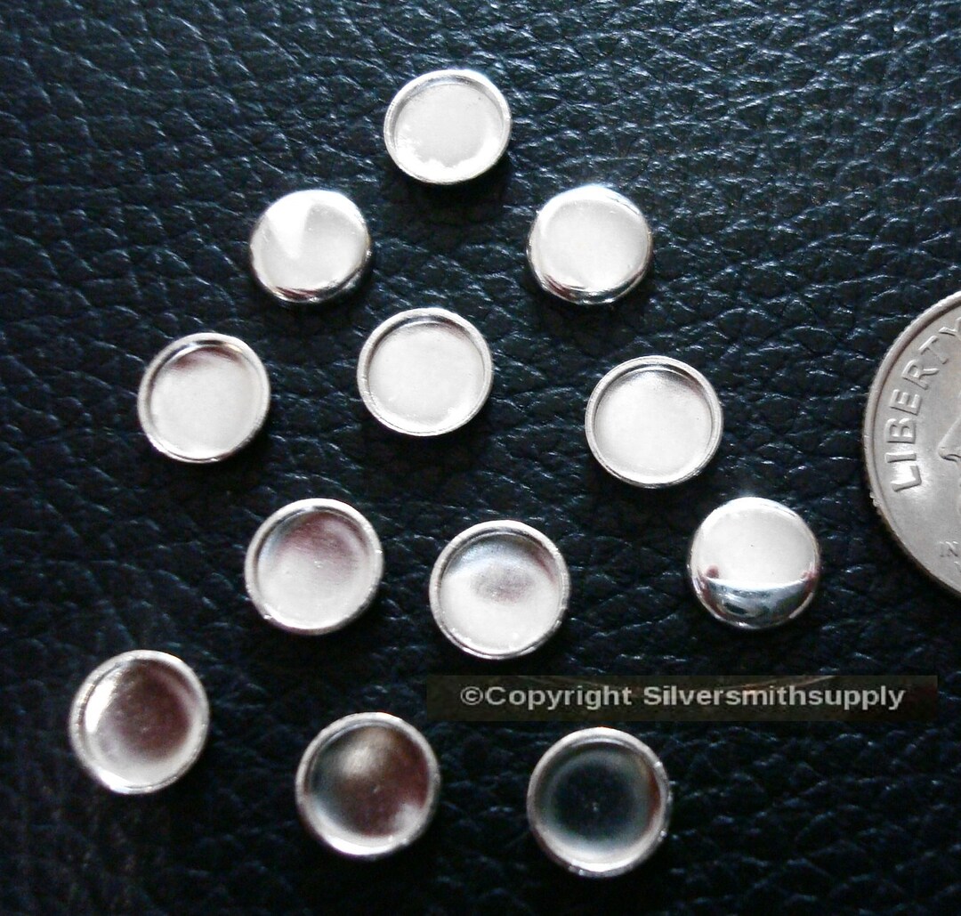 12 Bezel Cups Silver Plated 6mm Round Machine Made Plain Edge Bezel ...