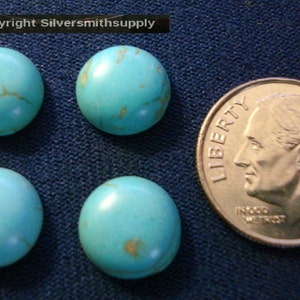 4 Turquoise Cabochons 10mm Round Chalk Turquoise Treated Domed Flat ...