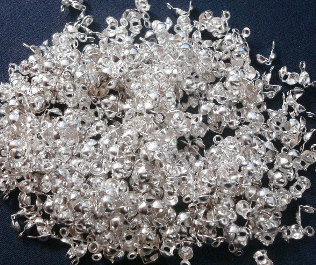 4mm Silver Plated Closed Clam Shell Metal Bead Tips 500+pc Clasp ...