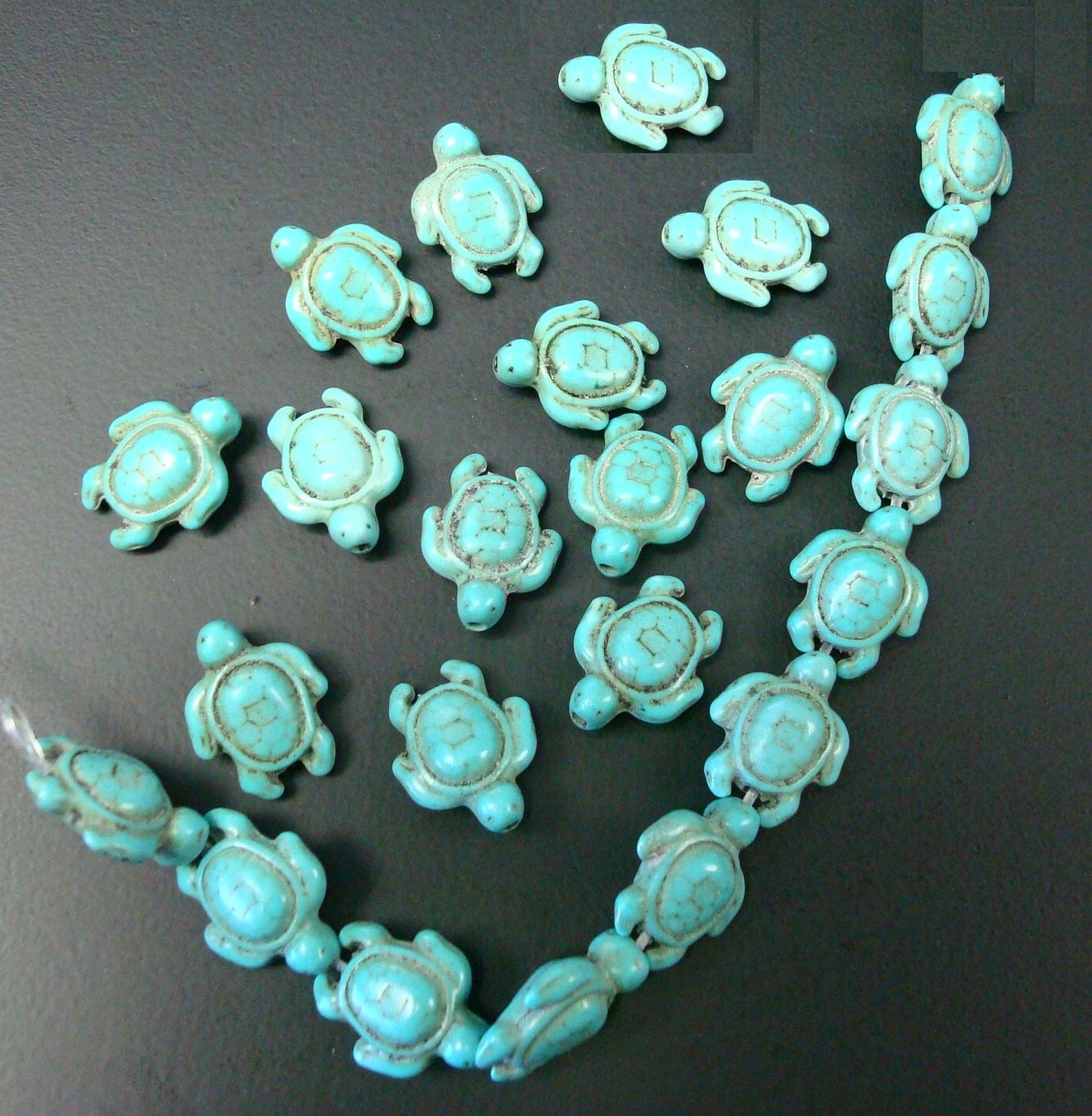 Lt Blue Turquoise Turtle Beads Baby Tortoise Reconstituted Howlite 12 ...