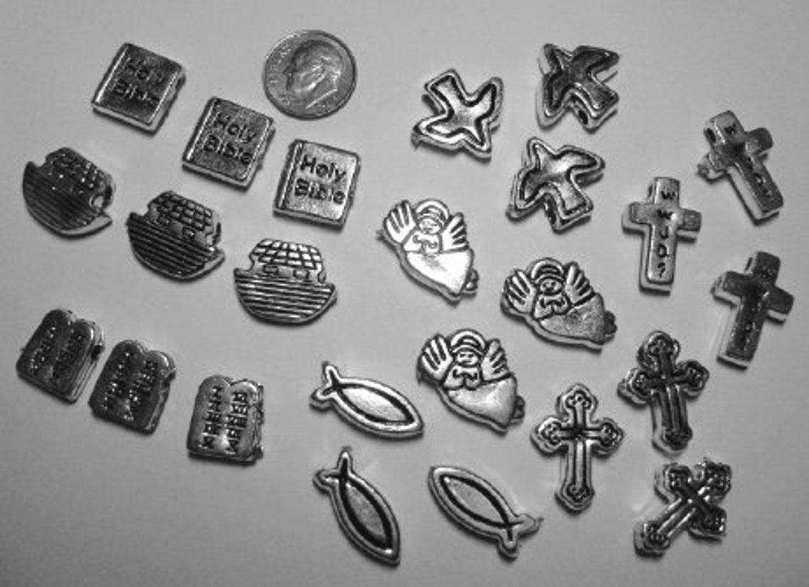 24 Silver Tone Inspirational Religious Themed Large Holed - Etsy