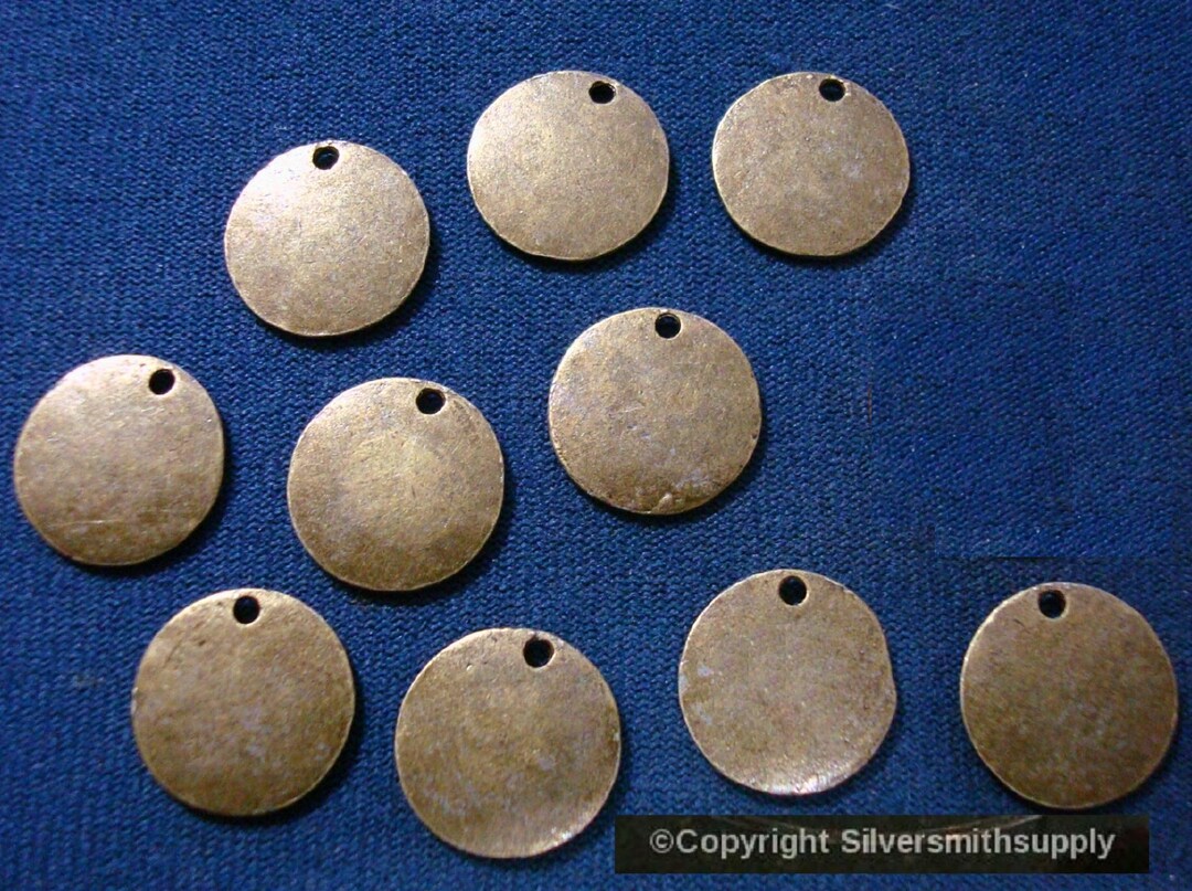 10 Round Flat Disc Shaped Blank Stamping Jewelry Signature Tags Bronze ...