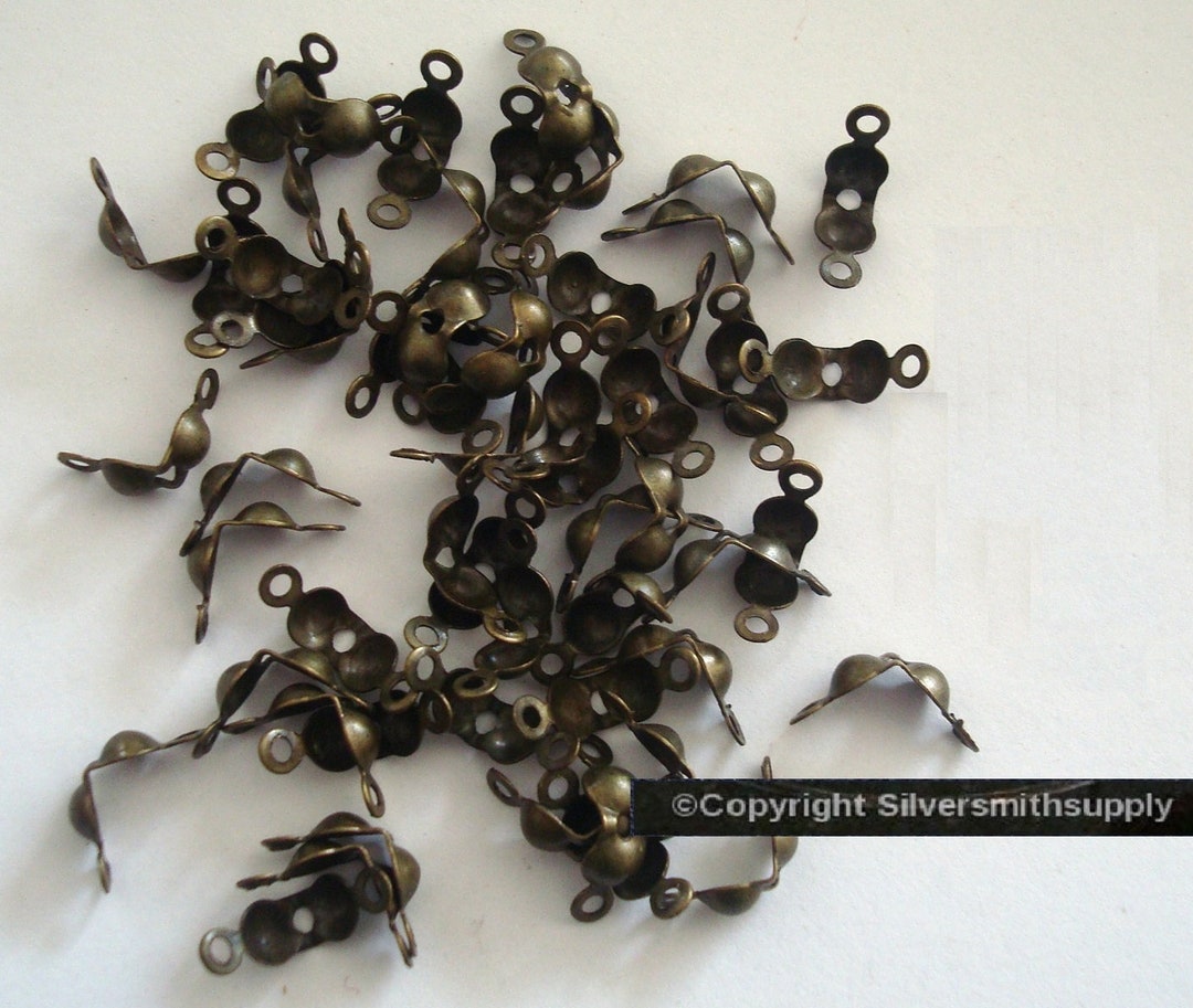 50 Bronze Plated 4mm Closed Clam Shell Metal Bead Tips Clasp Findings ...