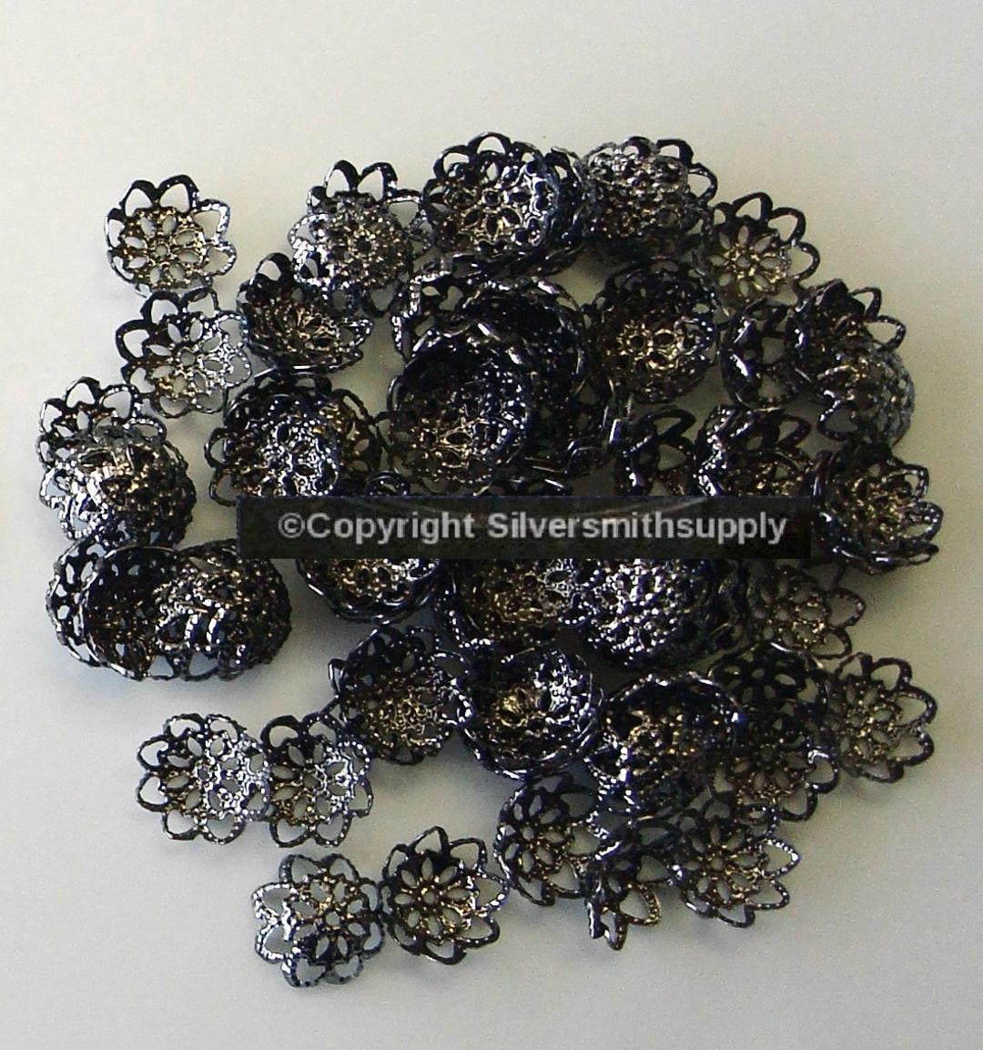 100 Gunmetal Black Pl Metal 10mm Filigree Bead Caps Victorian Design ...