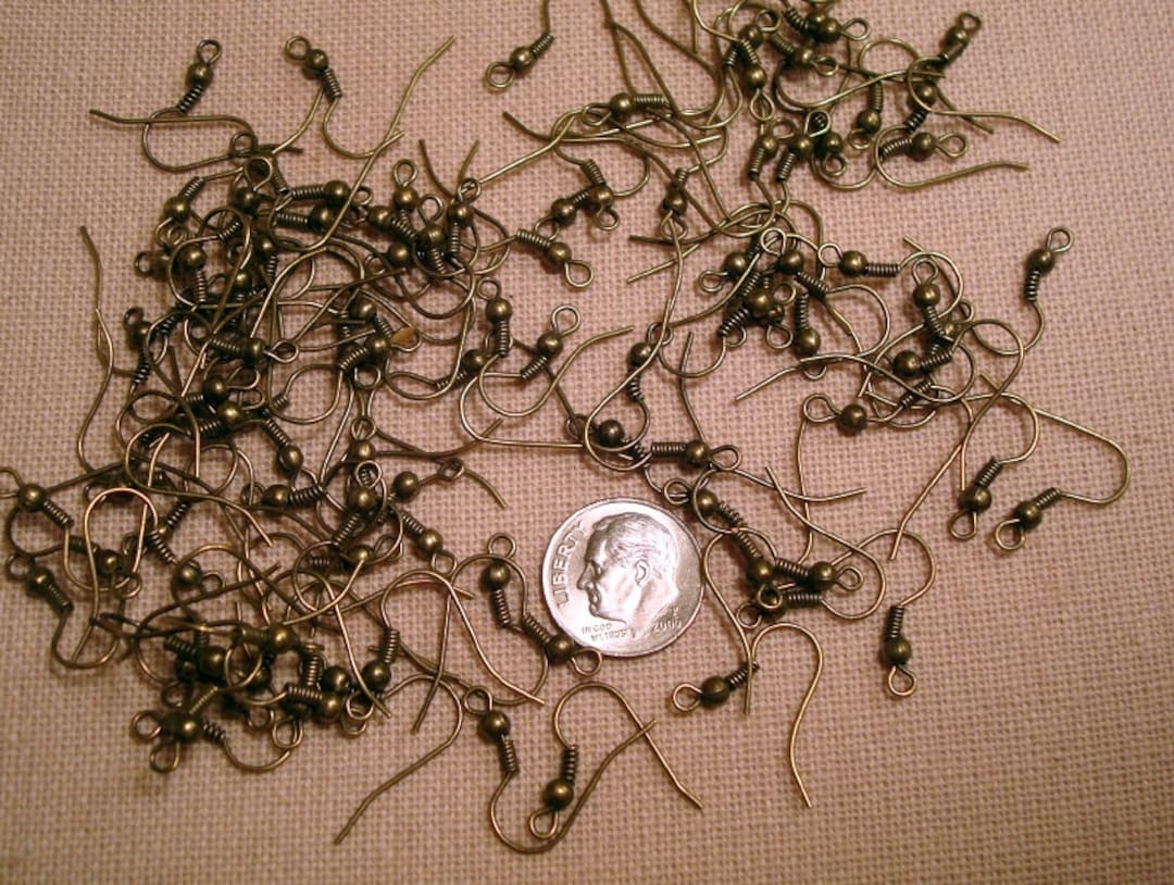100 Bronze Plated Ball Coil Fish Hook Earring Wires With Open Loop ...