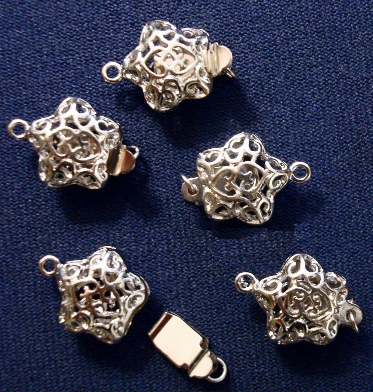5 STAR Victorian Style Filigree Jewelry Clasps 18mm White Gold Plated ...