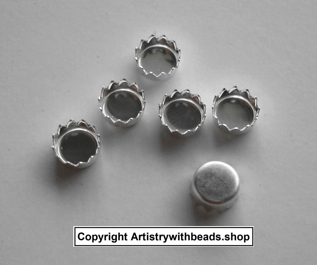 Sterling Silver 4mm Serrated Edge ROUND Machine Made 6 Bezel Cups ...