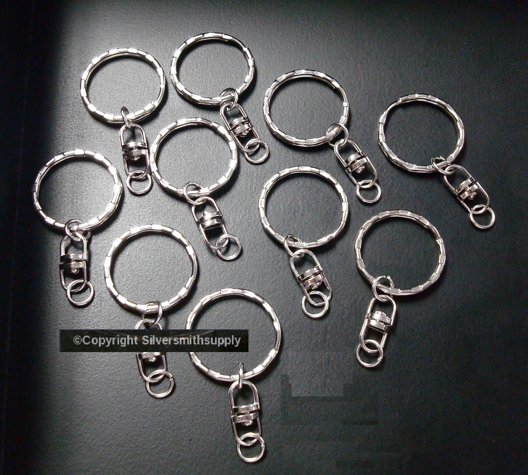 10 Key Rings With Swivels Lanyard Clasp Charm Pendant Bails White Gold ...