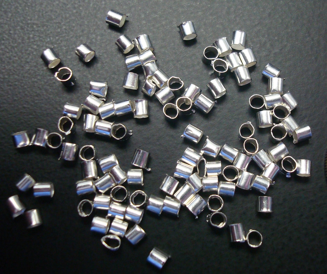 LRG 100 Crimps Sterling Silver Plated 2.5x2.5mm Tube Crimp Beads Attach ...