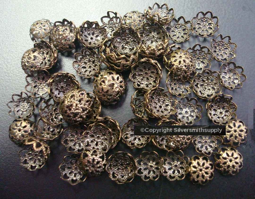 Jewelry Bead Caps 100 Antique Bronze Pl Metal 10mm Filigree Bead Caps ...