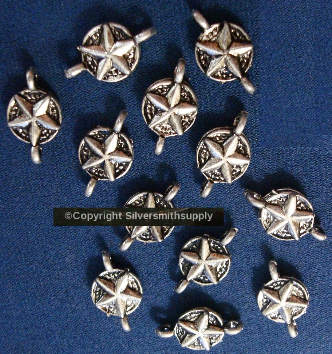 12 LONE STAR Jewelry Links 3D Stars Double Closed Loops 18mm Ant Silver ...