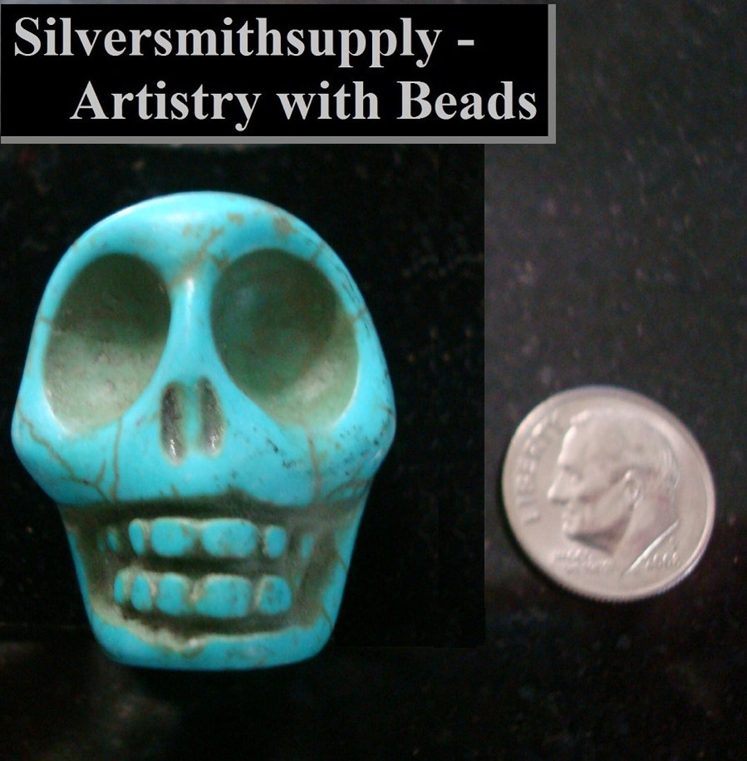 1 HUGE TURQUOISE Howlite Skull Bead 30x30x24mm Drilled Top to Bottom ...